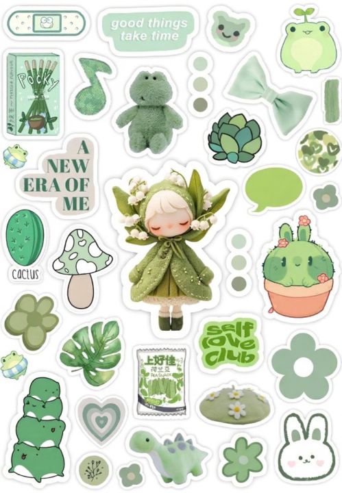 Green Aesthetic Sticker Sheet – (Uncut A6 Size | 15x10cm) | Stickers ...