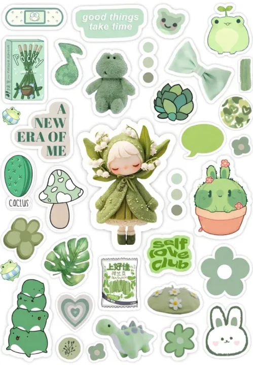 Green Aesthetic Sticker Sheet – (Uncut A6 Size | 15x10cm) | Stickers ...