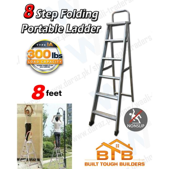 8 Step Heavy Duty Folding Ladder With Non-slip Platform, Total Iron ...