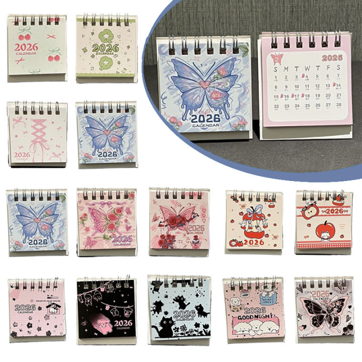 2026 Mini Desk Calendars Cute Butterfly Horse Design Paper Monthly ...