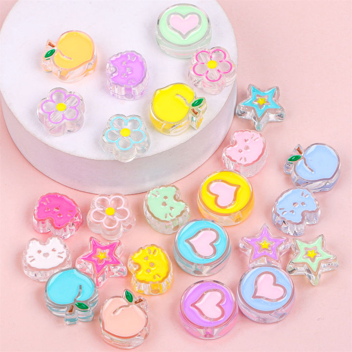 Mixed Candy Color Enamel Flower Star Heart Fruit Cute Charm Acrylic ...