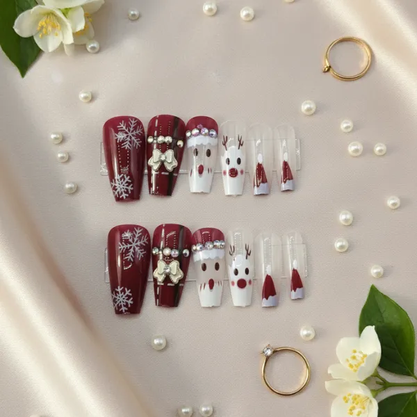 12Pcs Santa Claus Fake Nails with Glue DIY Art Design False Nails ...