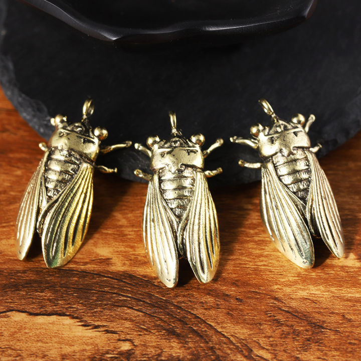 Imitation Brass Cicada Casting Statue Mini Animal Metal Figurine key ...