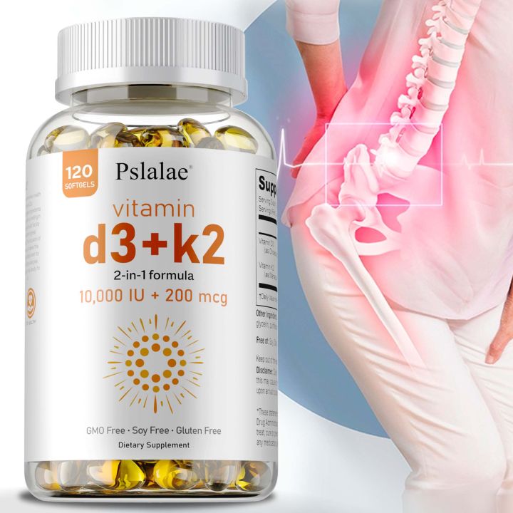 Pslalae Vitamin D3 K2 10000 IU, (200mcg) D3 + 200mcg K2 MK7 - Immune ...