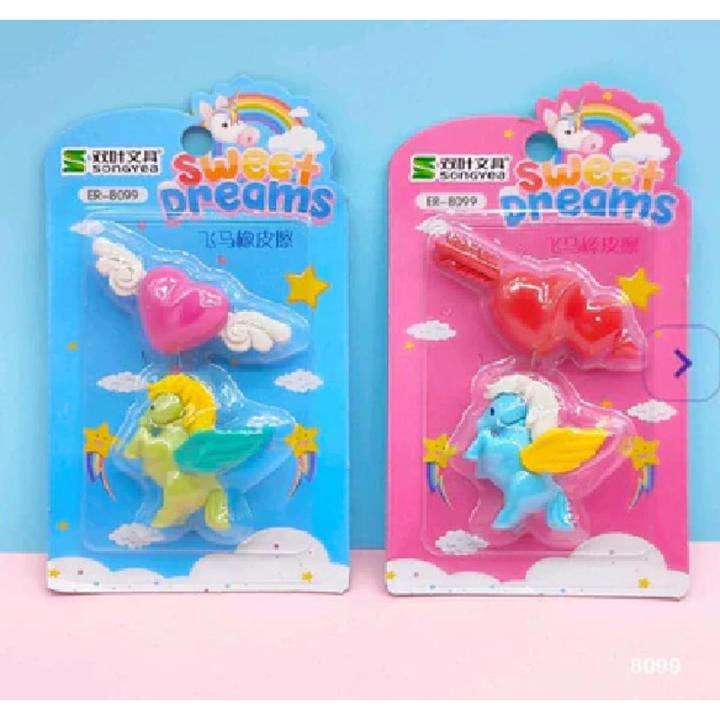 Unicorn Pencil Eraser 1 Card ( 2 Eraser each Card ) Colors change ...