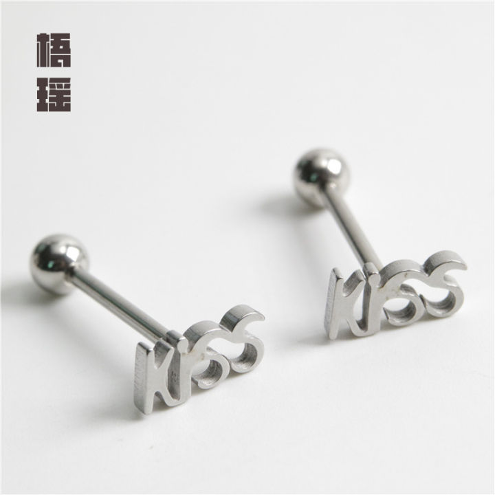 [ New ]P603 Punk 316L Medical Titanium Steel KI Letter Tongue Pin ...