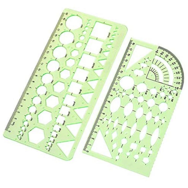 2PCS Plastic Green Measuring Templates Geometric Rulers for Office and ...