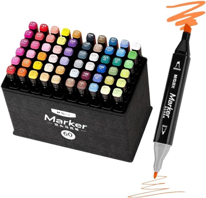 M&G 60 Double Tipped Art Marker Set for Artist Coloring Sketching ...