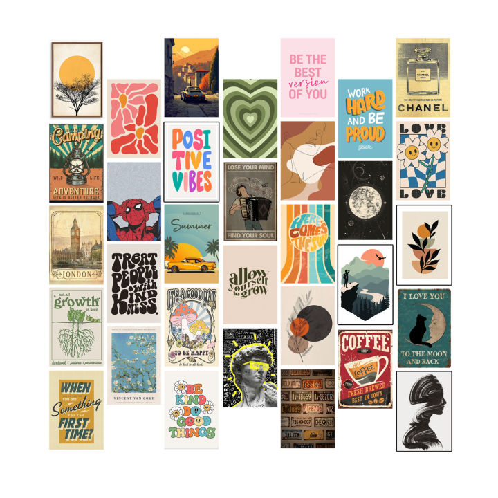 Aesthetic Wall Decoration Stickers Pack of 40 4x6 Inch Posters for ...