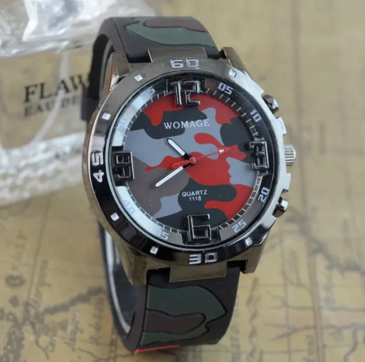 Man watch military soft silicone rubber strap camouflage sports wrist ...