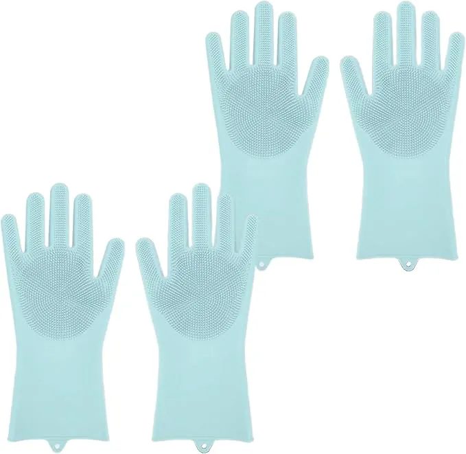 Reusable Magic Dish washing Gloves with scrubber, Silicone Cleaning ...