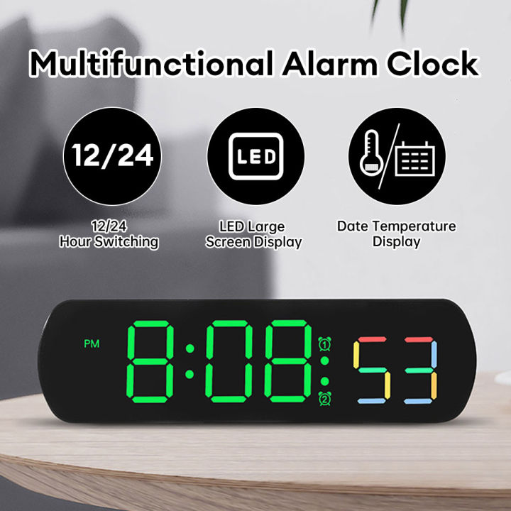 Voice Control Digital Alarm Timer Clock Temperature Dual Alarm Desktop ...