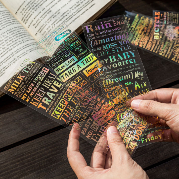 Sweet Journal 3PCS Text Note Series Transparent PET Bronzing Stickers ...