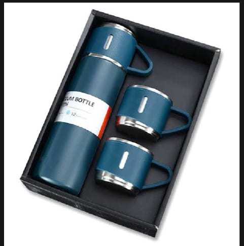 Stainless Steel Vacuum Flask Set with 3 Steel Cups Combo for Coffee Hot ...