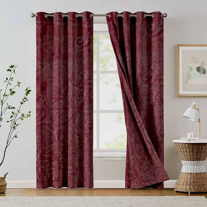 Pack Of 2 Jacquard Curtain Self Print Embose Curtain Ready Made Curtain ...