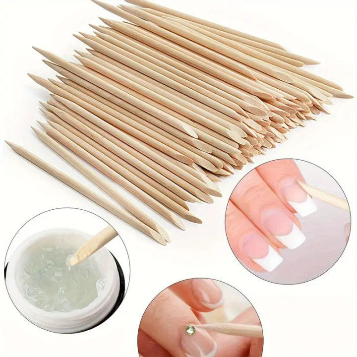 50 Pcs Orange Wood Sticks For Nail Art & Cuticle Care, Manicure And ...
