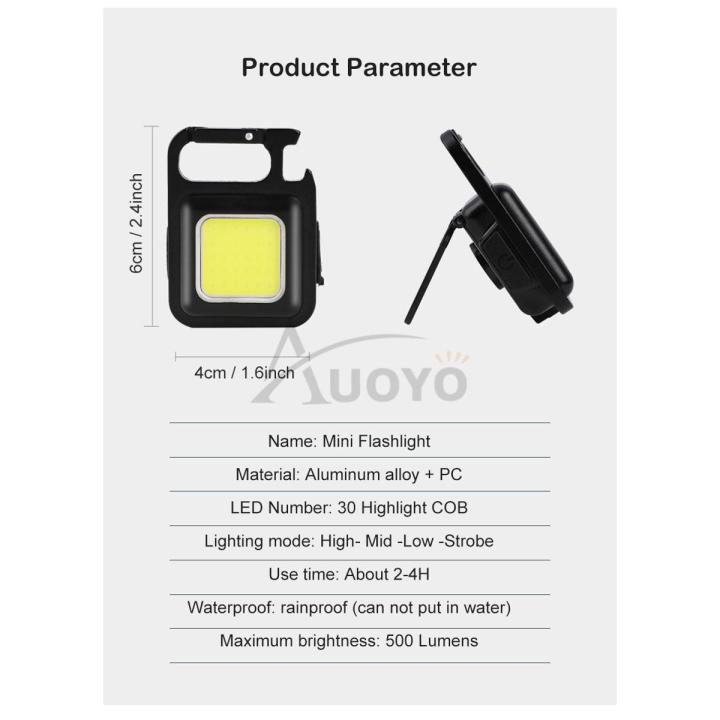 Mini Keychain LED light 3 Mode Work Light Portable Pocket light Keychains USB Rechargeable Small ...