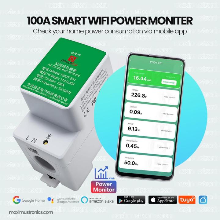 100A 220v Tuya Peacefair wifi power energy moniter on phase wire, power ...