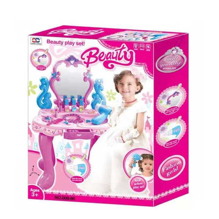 Pink Princess Pretend Play toy Vanity Set with Dressing Table Pink ...