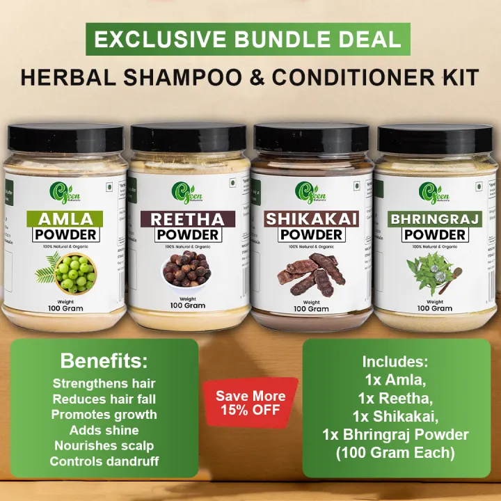 Pack of 4 100GM - Amla + Reetha + Shikakai + Bhringraj Powder | Natural ...