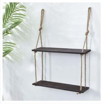 Wall Mounted Rope Hanging Shelf - Laminated Wooden Floating Rope Shelf ...