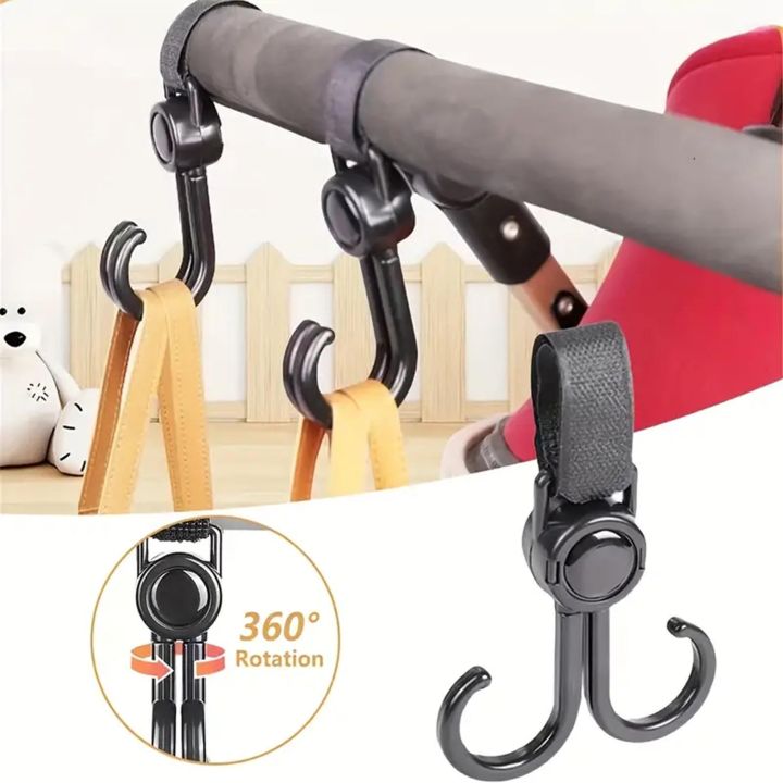 Universal Baby Stroller Hooks Rotary Double Hook ABS 9.5x9.8cm Black ...