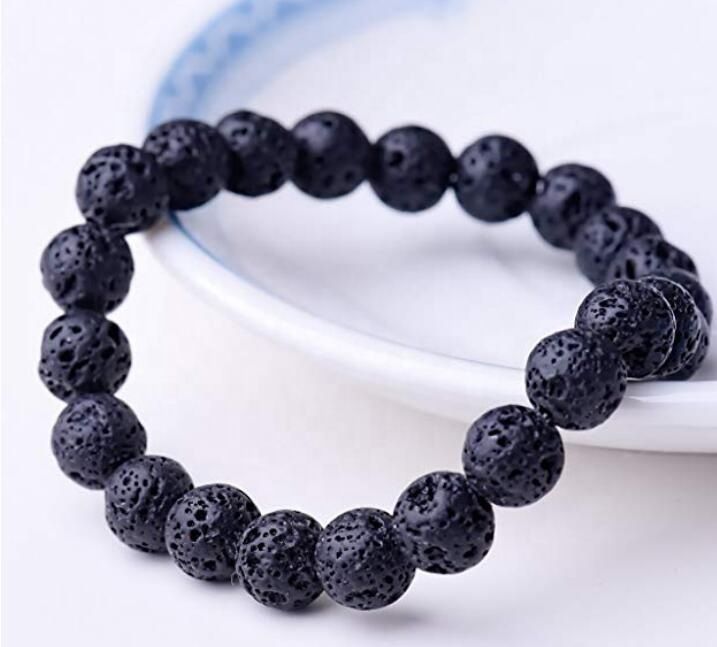 8mm Gemstone Bracelet Natural lava stone chain Rock Essential Oil Diffuser Healing Stretch Lava ...