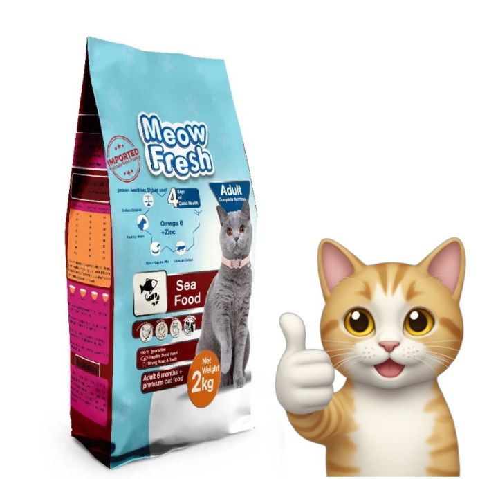 Meow Fresh Dry Cat Food Classic 2 Kg Sea Food Flavor Cats Food for All ...
