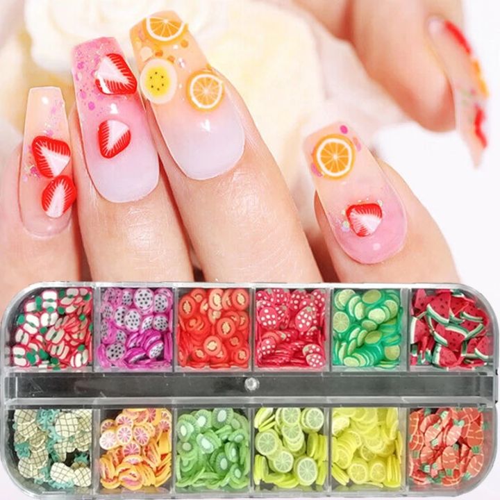 Mixed Designs 3D Fruit Flower Feather Polymer Clay Slices Nail Charms ...