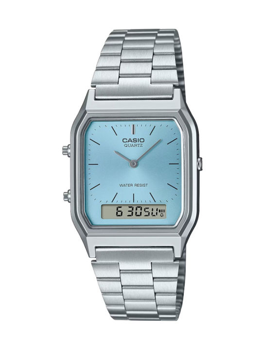 Casio General Vintage Silver Tone Resin Analog-Digital Oblong Silver ...