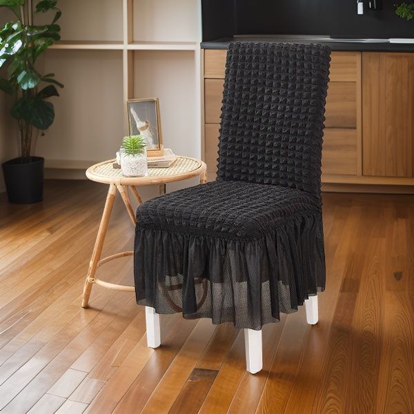 Bubble Seersucker Fluffy Dining Chair Cover - Dull Black - 2 Seater ...