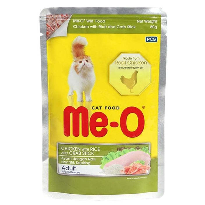 ME-O ADULT CAT WET FOOD CHICKEN WITH RICE & CRAB STICK IN JELLY 80GM | Daraz.pk