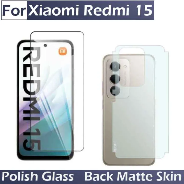 2 in 1 xiaomi redmi 15 Tempered Glass Screen Protector 2.5D Polish ...