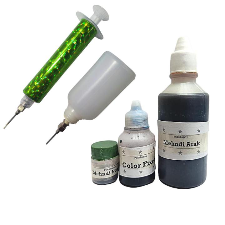 Liquid Mehndi Material with Mehndi Injection Pen and Bottle Applicators ...