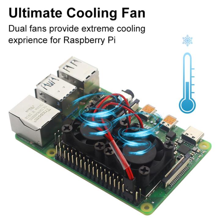 Raspberry Pi 4 Model B Dual Fan with Heat Sink Double Cooling Fan ...