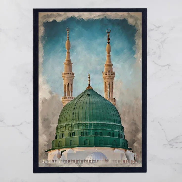 A4 Masjid e Nabawi Mosque Wall Frame – Premium Islamic Art of Mosque ...