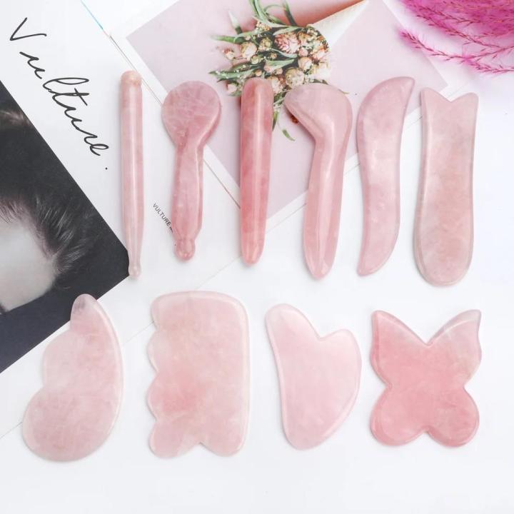 Natural Rose Quartz Jade Gua Sha Board Acupuncture Massage Facial ...