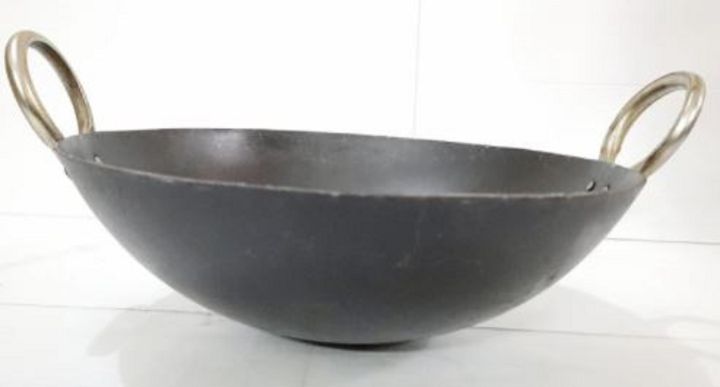 HAND MADE BLACK IRON KARAHI WITH GOLEN HANDLE HEAVY WEIGHT TOTALLY HAND ...