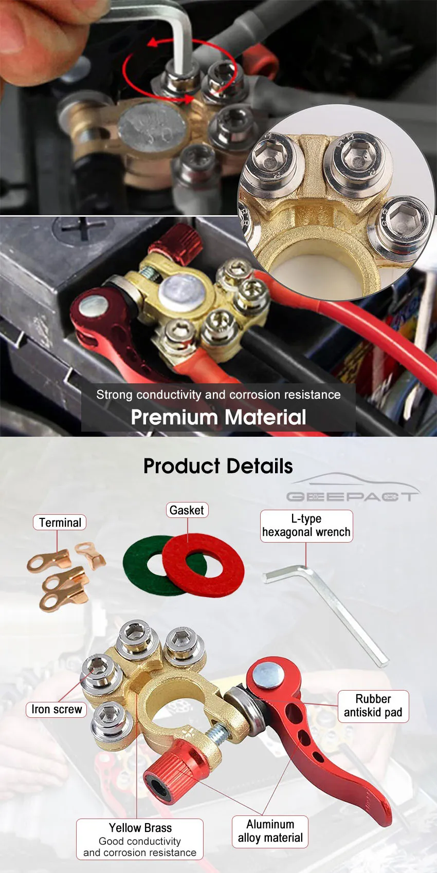 Geepact 2Pcs Battery Terminals Brass Car Battery Connector / Battery ...