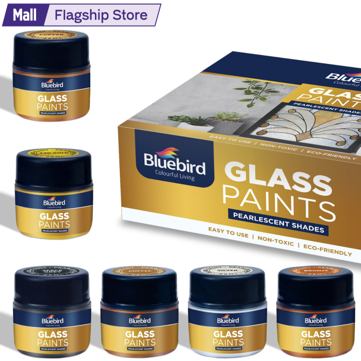 Bluebird Vibrant Glass Paints Set - 6 Colors x 25ml Create Stunning ...