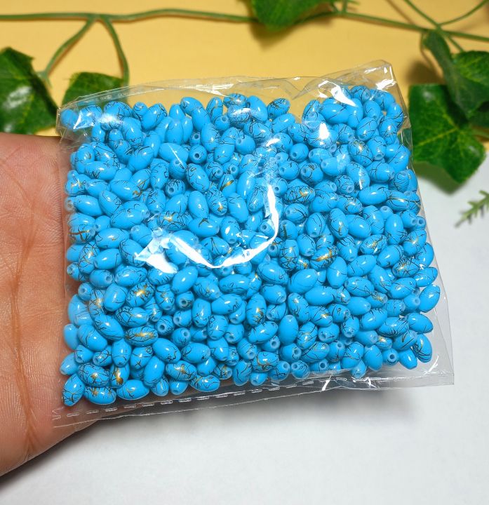 100pcs, New Arrival, Blue Texture Oval Rice Shape Glass Beads/Tiny ...