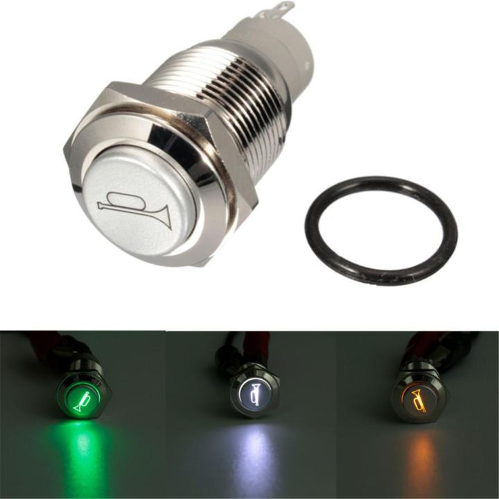12V 16mm Waterproof Momentary Horn Metal Push Button Switch Green LED ...
