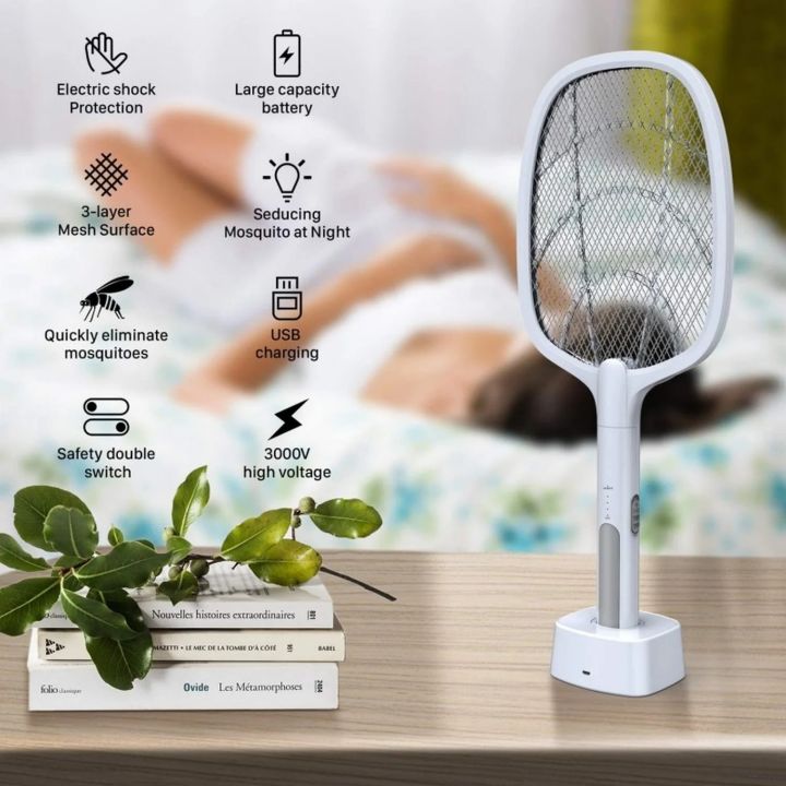 Rechargeable Mosquito Killer Racket with UV Light & Stand – 2-in-1 ...