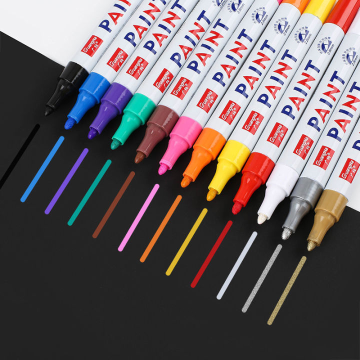12 Colors Paint Marker Pen Fade-proof Car Tyre Tire Tread CD Metal ...