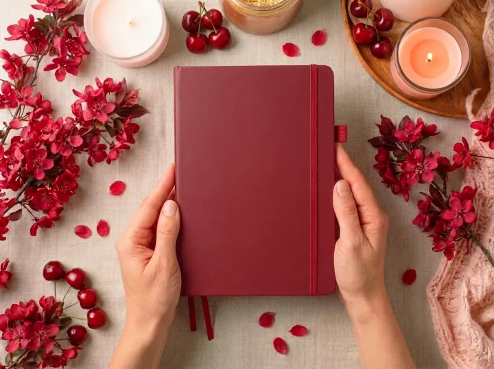 Minimal Cherry Red Bullet Journal · Dotted Notebook for Creative ...