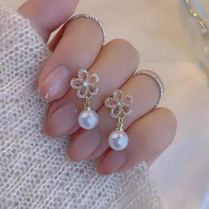 【New Trend】Sweet pink pearl earrings for women 2025 Earrings Niche ...