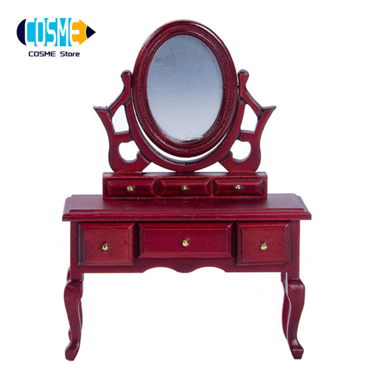 Mini Cabinet High Simulation Decoration Wood Dollhouse Dressing Mirror ...