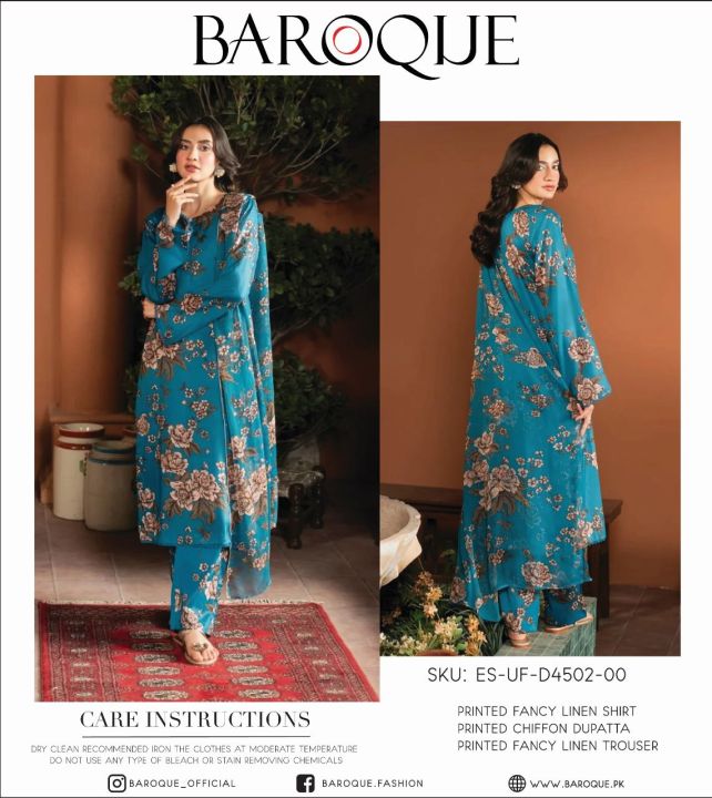 *BAROQUE – 3Pc Printed Fancy Linen Winter Collection 2025* | Daraz.pk