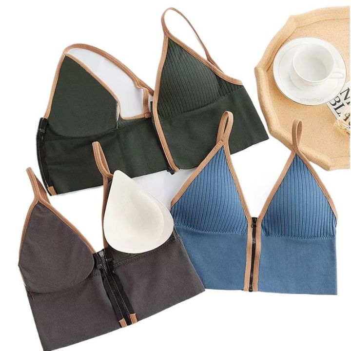 Front Open Elegant Style Soft Padded Zip Bra Push Up Gym Workout, Yoga ...