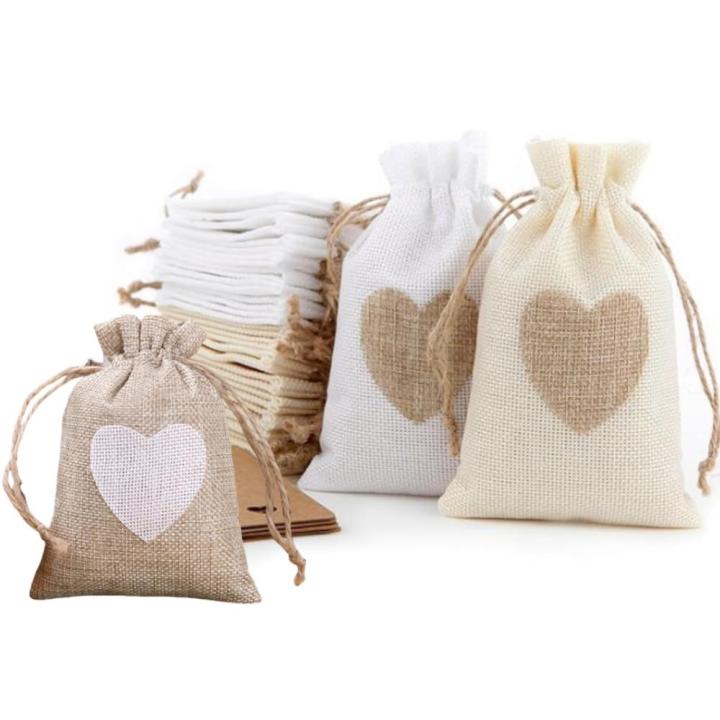 Natural Linen Bag Decorative Heart Design Eco-Friendly Burlap Bag Jute ...